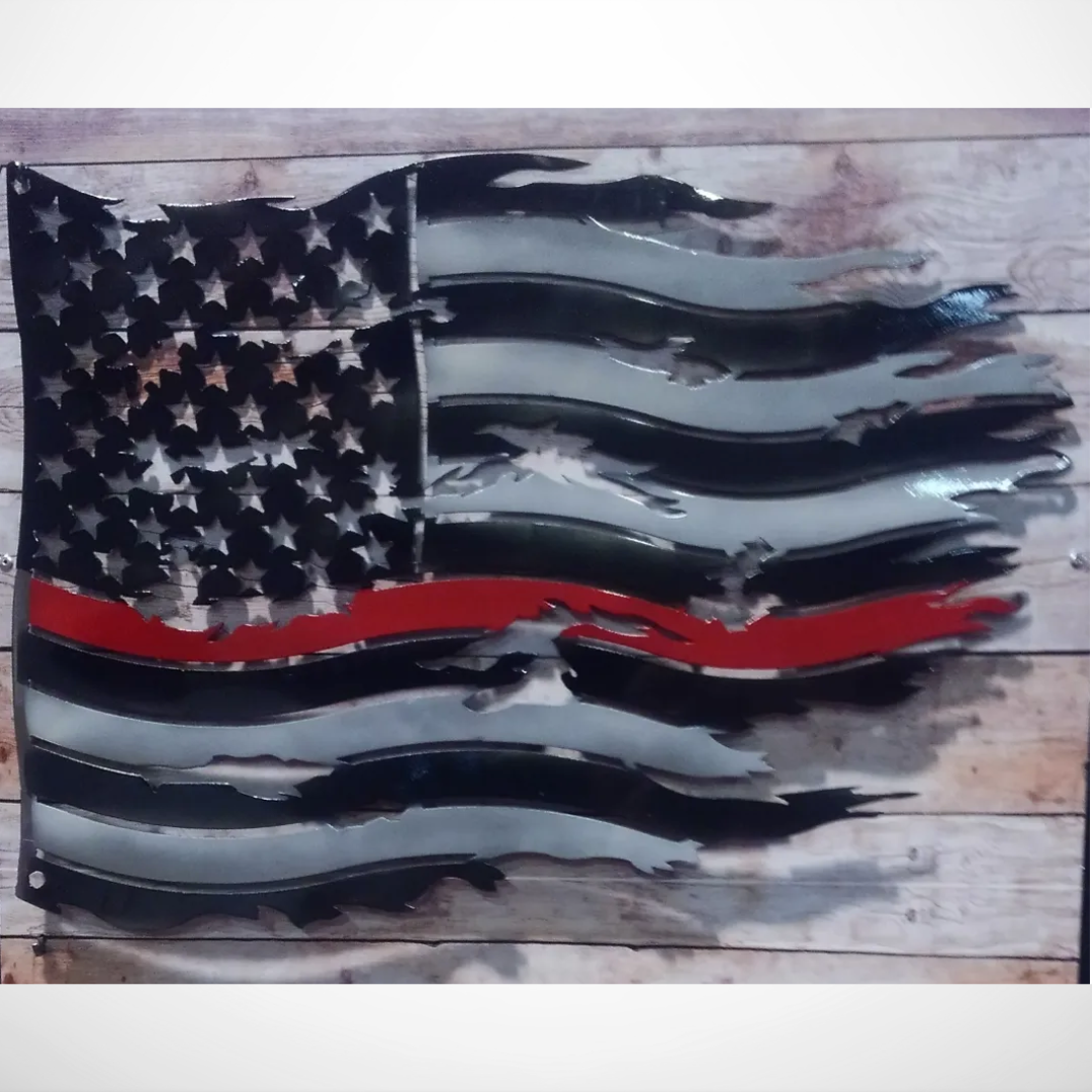 USA Flag. Red Line (fire department) - Metal Sign – AllwayzMags